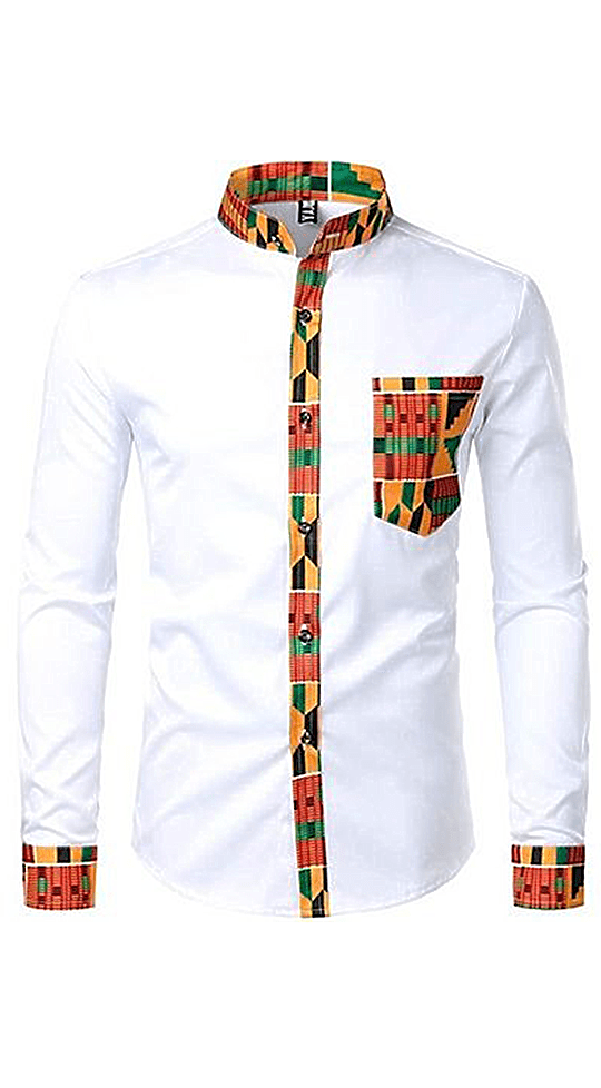 White Ankara Shirt, African Men Clothing, African Men's Wear, Ankara ...